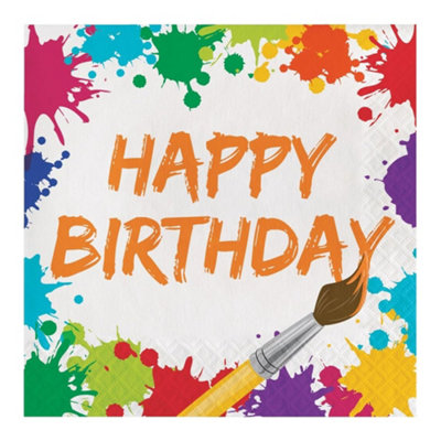 Creative Party Paint Splatter Happy Birthday Napkins (Pack of 16) White ...