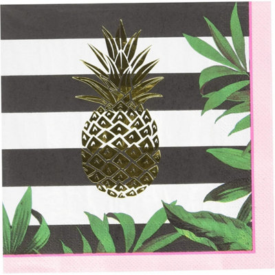 Creative Party Paper Pineapple Lunch Napkins (Pack of 16) White/Black ...