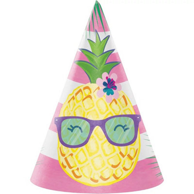 Creative Party Pineapple Party Hats (Pack of 8) Pink/White/Yellow (One ...