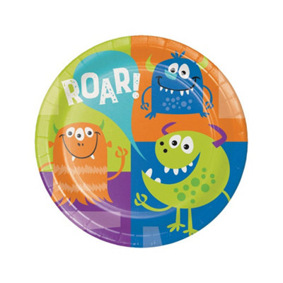 Creative Party Roar Monster Dinner Plate (Pack of 8) Multicoloured (One ...