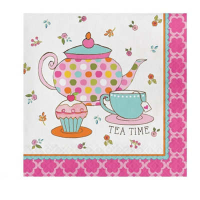 Creative Party Tea Time Napkins (Pack of 16) White/Pink/Pastel Blue ...