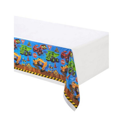 CREATIVE PARTY UNDER CONSTRUCTION PLASTIC PARTY TABLE COVER WHITE ...