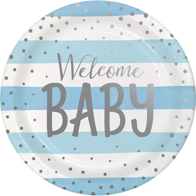 Creative Party Welcome Baby Paper Dinner Plate (Pack of 8) Blue/White ...