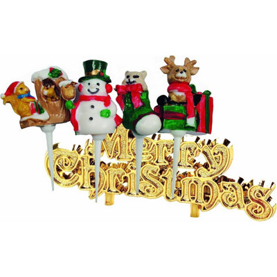 Creative Party Woodland Christmas Plastic Cake Topper (Pack of 5) Gold ...