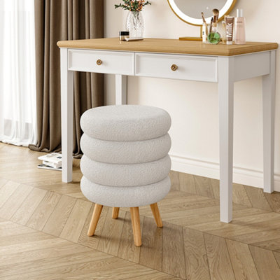 Creative White Fabric Footstool with Padded Wood Legs Dia 400 x H 470 ...