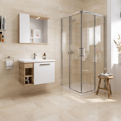 Crema Dorsia Glossy Travertine Effect 100mm x 100mm Ceramic Wall Tile ...