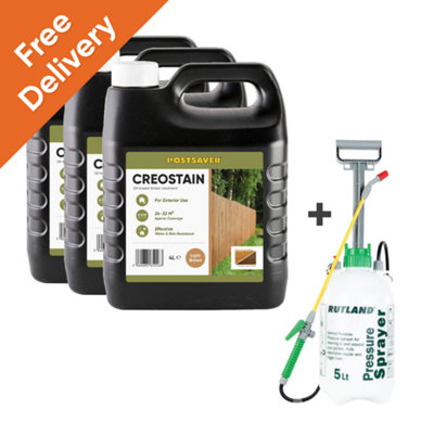 Creosote Creocoat Substitute x3 Qty - 4L Creostain + Sprayer Fence ...