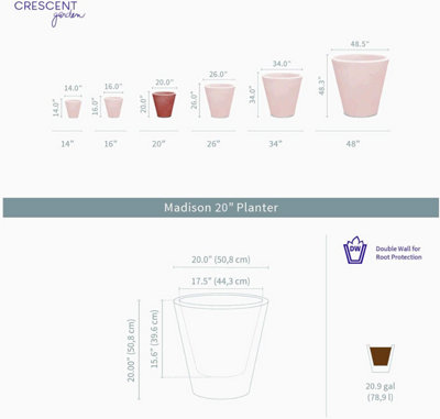 Crescent Garden Madison Round Pot Planter Large Outdoor/Indoor Pot 20 ...