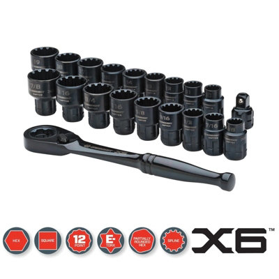 Crescent Pass Through Ratchet Spline Hex Torq Socket Set 20 Piece ...