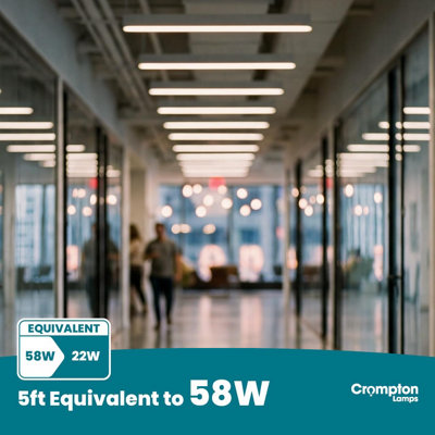 CROMPTON LAMPS 5 FT LED T 8 TUBE, 3000 K WARM WHITE, 22 W (58 W ...