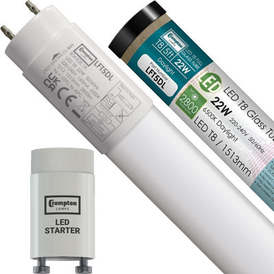 CROMPTON LAMPS 5 FT LED T 8 TUBE, 6500 K DAYLIGHT, 22 W (58 W ...