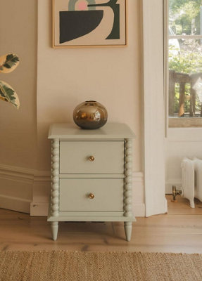 Cromwell Bedside Table with Bobbin Design - Pale Olive