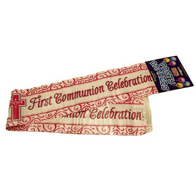 Cross First Holy Communion Banner Pink/White (One Size)