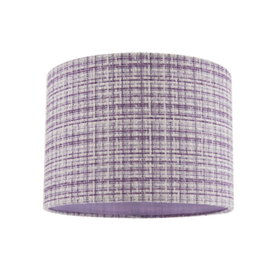 Cross Hatch Design Textured Linen Fabric Lamp Shade in Lilac and White