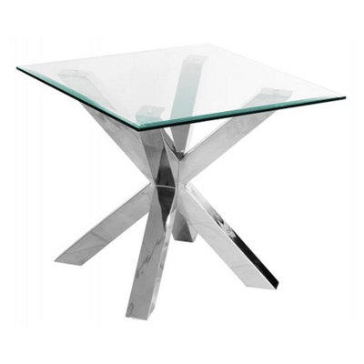 Crossley Square Glass Lamp Table With Stainless Steel Legs | DIY at B&Q
