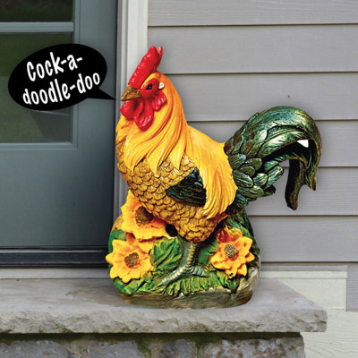 Crowing Rooster, Motion Activated, Polyresin, Garden Porch Decor ...