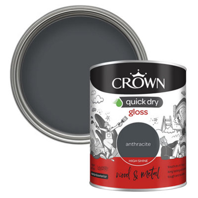 Crown Anthracite Quick Dry Gloss Interior & Exterior Grey Paint 750ml