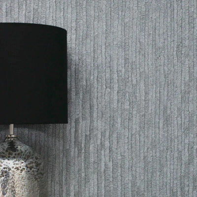 Crown Bergamo Leather Texture Dark Grey Silver Stripes Wallpaper M1402