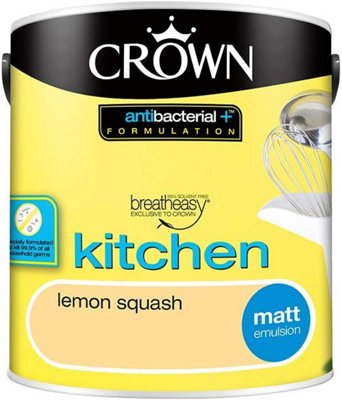 Crown Breatheasy Antibacterial Kitchen Matt Emulsion Paint Lemon Squash ...