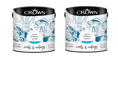 Crown Breatheasy Matt Emulsion Paint Pure Brilliant White 2.5L Pack of 2