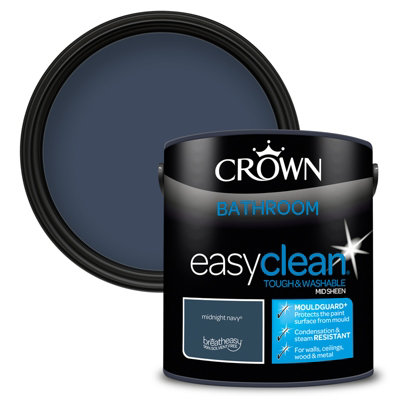 Crown Easyclean Bathroom Mid-Sheen Paint Midnight Navy - 2.5L | DIY at B&Q