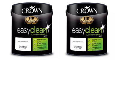 Crown Easyclean Matt Emulsion Paint Pure Brilliant White 2.5L Pack of 2