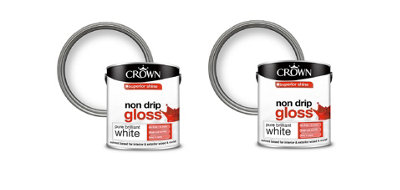 Crown Non Drip Gloss Paint Pure Brilliant White 750ml Pack of 2