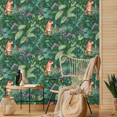 Crown Rajah Tiger Emerald Wallpaper M1733 | DIY at B&Q