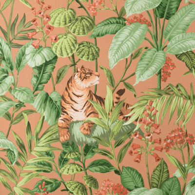 Crown Rajah Tiger Terracotta Wallpaper M1731 | DIY at B&Q