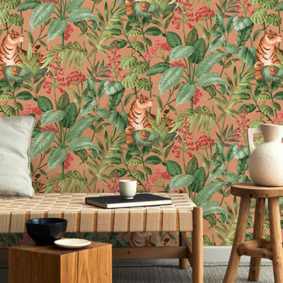 Crown Rajah Tiger Terracotta Wallpaper M1731 | DIY at B&Q