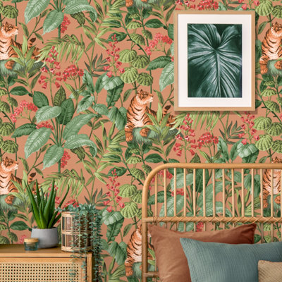 Crown Rajah Tiger Terracotta Wallpaper M1731