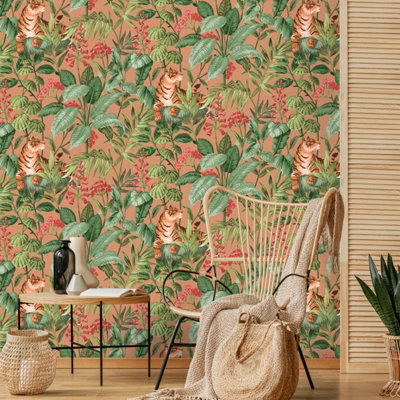 Crown Rajah Tiger Terracotta Wallpaper M1731