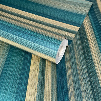 Crown Ruben Azure Teal & Cream Taupe Wallpaper