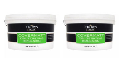 Crown Trade Covermatt Obliterating Emulsion Paint Magnolia 10L Pack of 2