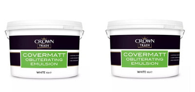 Crown Trade Covermatt Obliterating Emulsion Paint White 10L Pack of 2