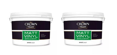 Crown Trade Matt Vinyl Emulsion White Paint 7.5L Pack of 2
