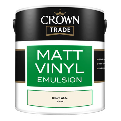 Crown Trade Vinyl Matt Walls & Ceilings Emulsion Paint Cream White ...