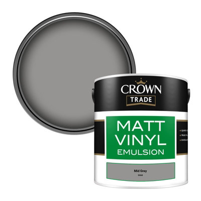 Crown Trade Vinyl Matt Walls & Ceilings Emulsion Paint Mid Grey (DU68) 2.5L
