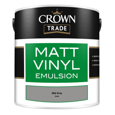 Crown Trade Vinyl Matt Walls & Ceilings Emulsion Paint Mid Grey (DU68) 2.5L