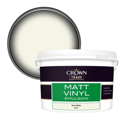 Crown Trade Vinyl Matt Walls & Ceilings Emulsion Paint Stone White ...