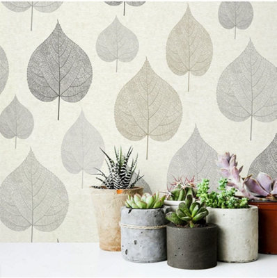 Crown Wallcoverings Quest Charcoal Leaf Flat Surface Spongeable ...