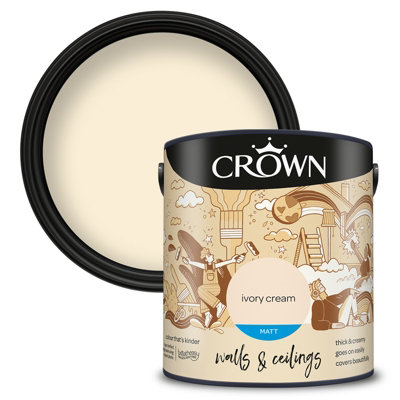 Crown Walls & Ceilings Matt Emulsion Paint Ivory Cream - 2.5L | DIY at B&Q