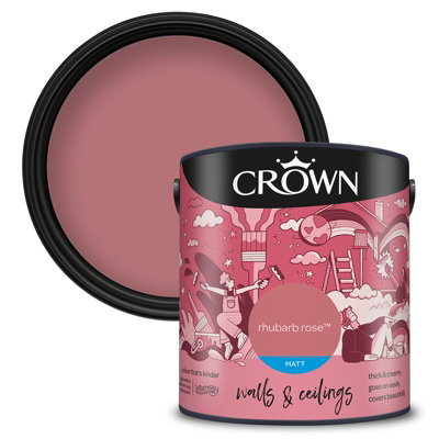 Crown Walls & Ceilings Matt Emulsion Paint Rhubarb Rose - 2.5L