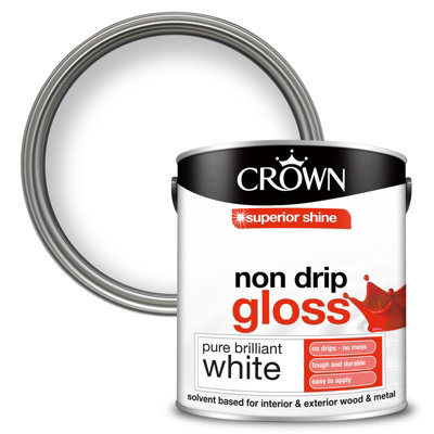 Crown Wood & Metal Non-Drip Gloss Paint Pure Brilliant White - 2.5L