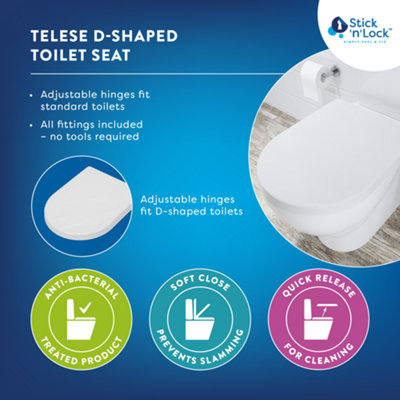 Croydex Telese D-Shaped Soft Close Toilet Seat with Stick 'n' Lock™ Hinges