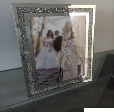 Crushed Crystal Photo Frame Jewel Mirror Silver Diamante Picture Frame A4