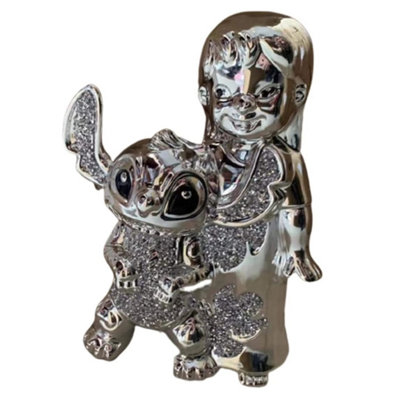 Crushed Diamond Silver Lilo And Stitch Ceramic Sparkly Shelf Sitter ...