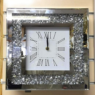 Crushed Diamond Silver Square Wall Clock | DIY at B&Q