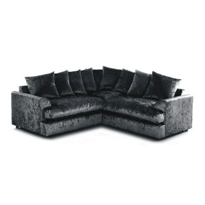 CRUSHED VELVET 5 SEATER CORNER SOFA IN BLACK