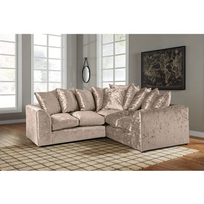 CRUSHED VELVET 5 SEATER CORNER SOFA IN BLACK